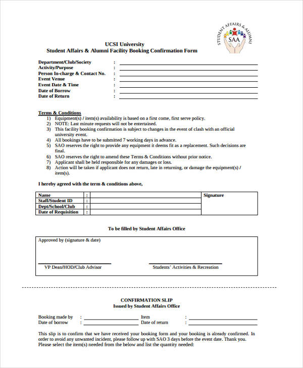 FREE 15+ Booking Confirmation Form Samples, PDF, MS Word, Google Docs