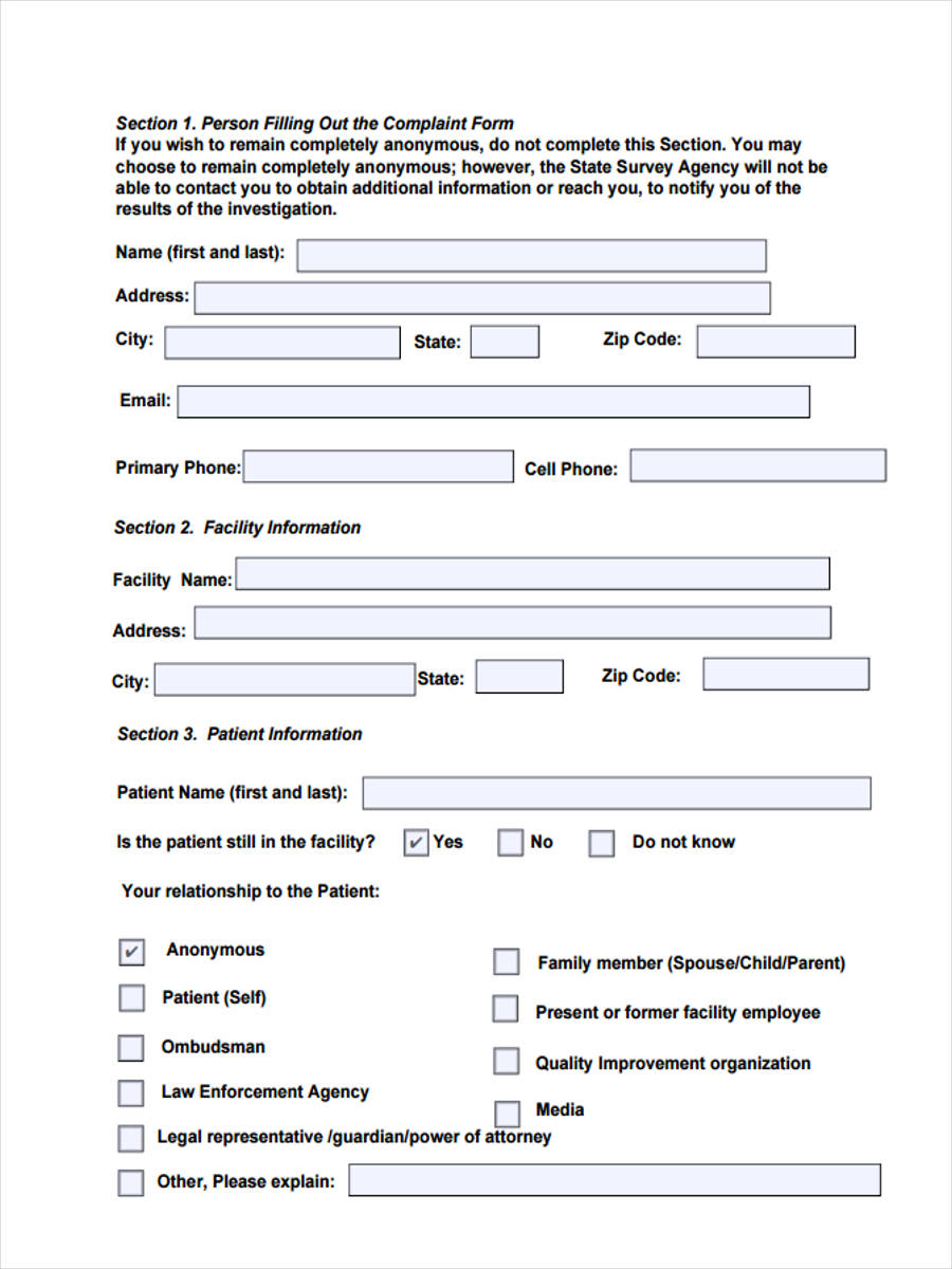 FREE 6+ Sample Resident Complaint Forms in MS Word | PDF