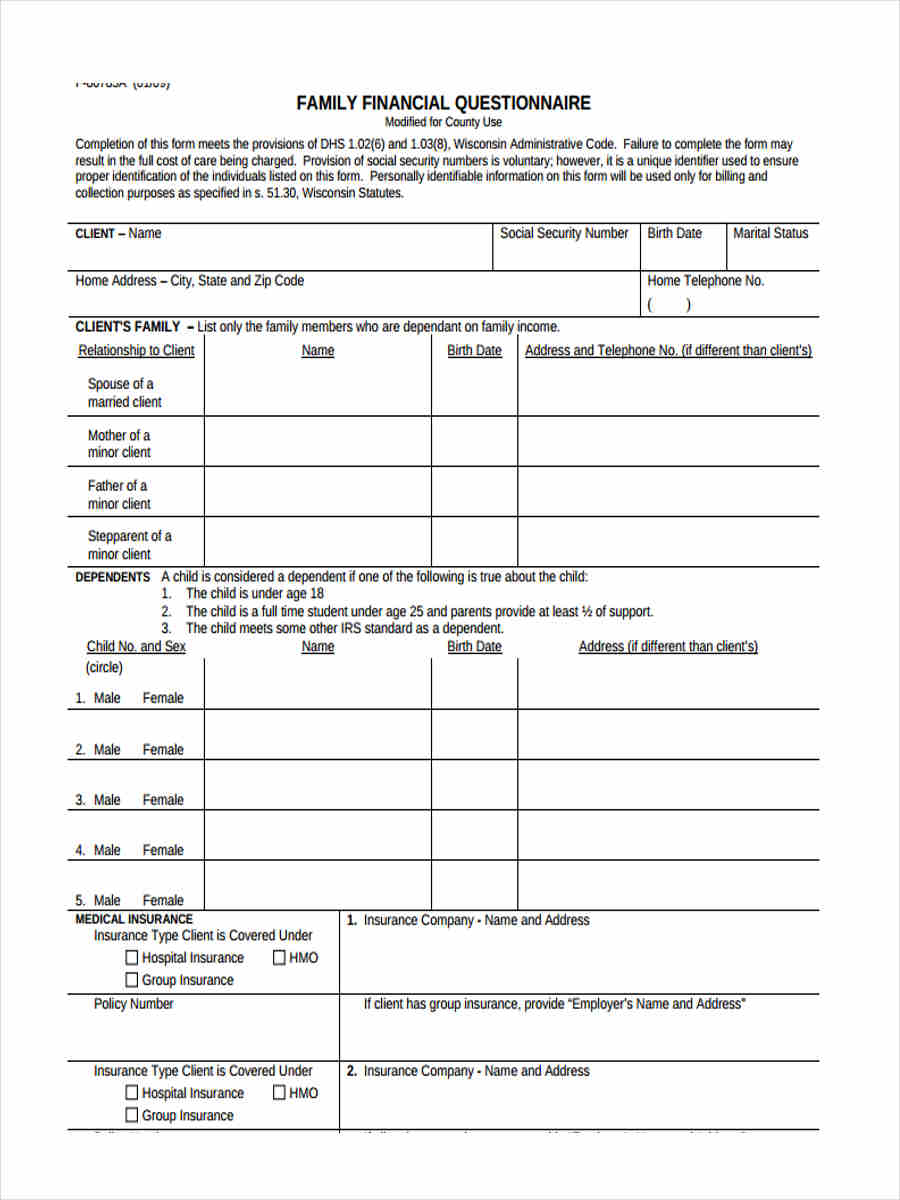 FREE 13+ Financial Questionnaire Form Samples, PDF, MS Word, Google Docs