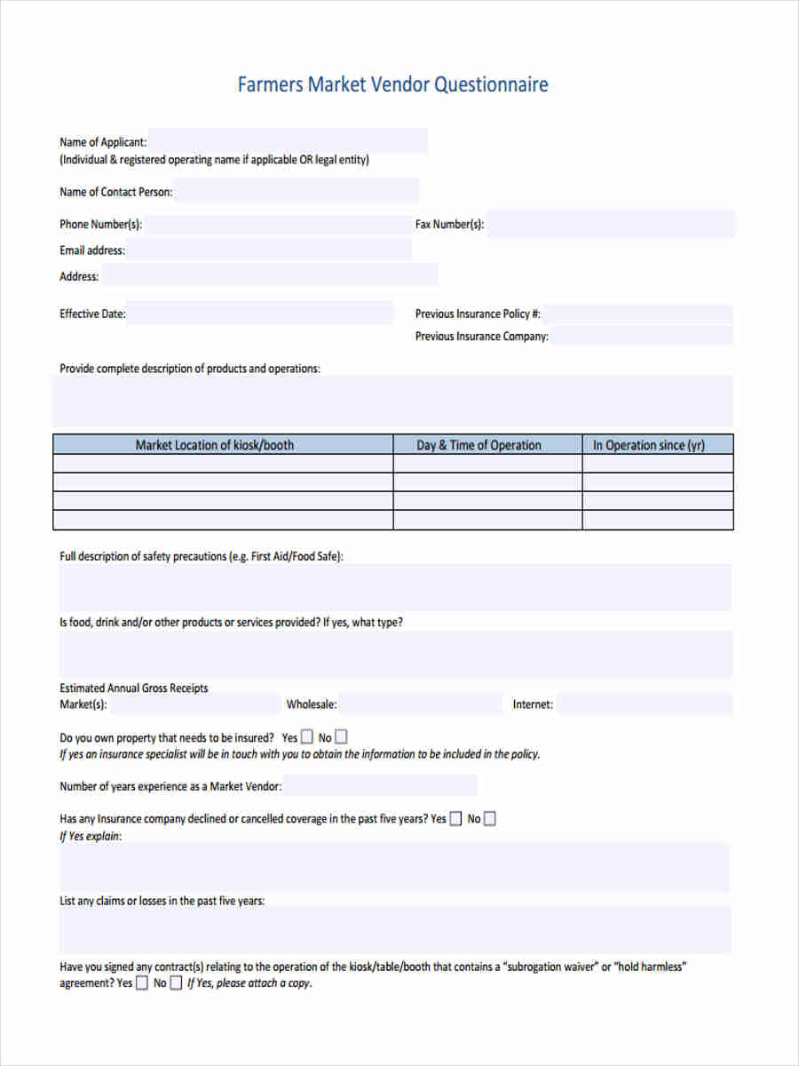 FREE 9+ Sample Vendor Questionnaire Forms in PDF | Excel