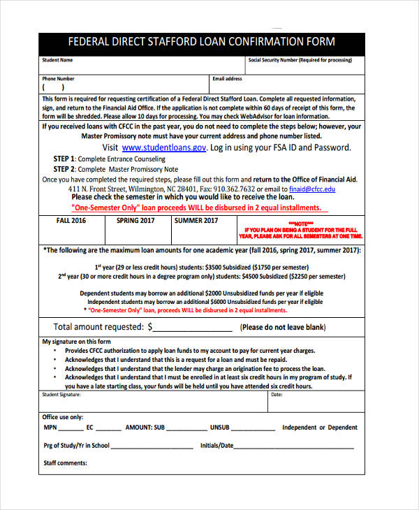 FREE 9+ Sample Loan Confirmation Forms in PDF
