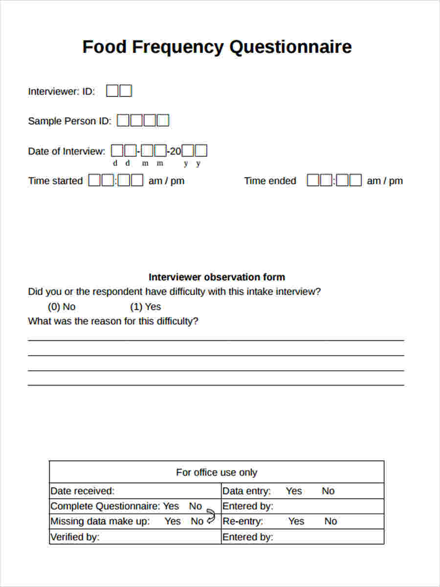 FREE 10+ Food Frequency Questionnaire Form Samples, PDF, MS Word ...