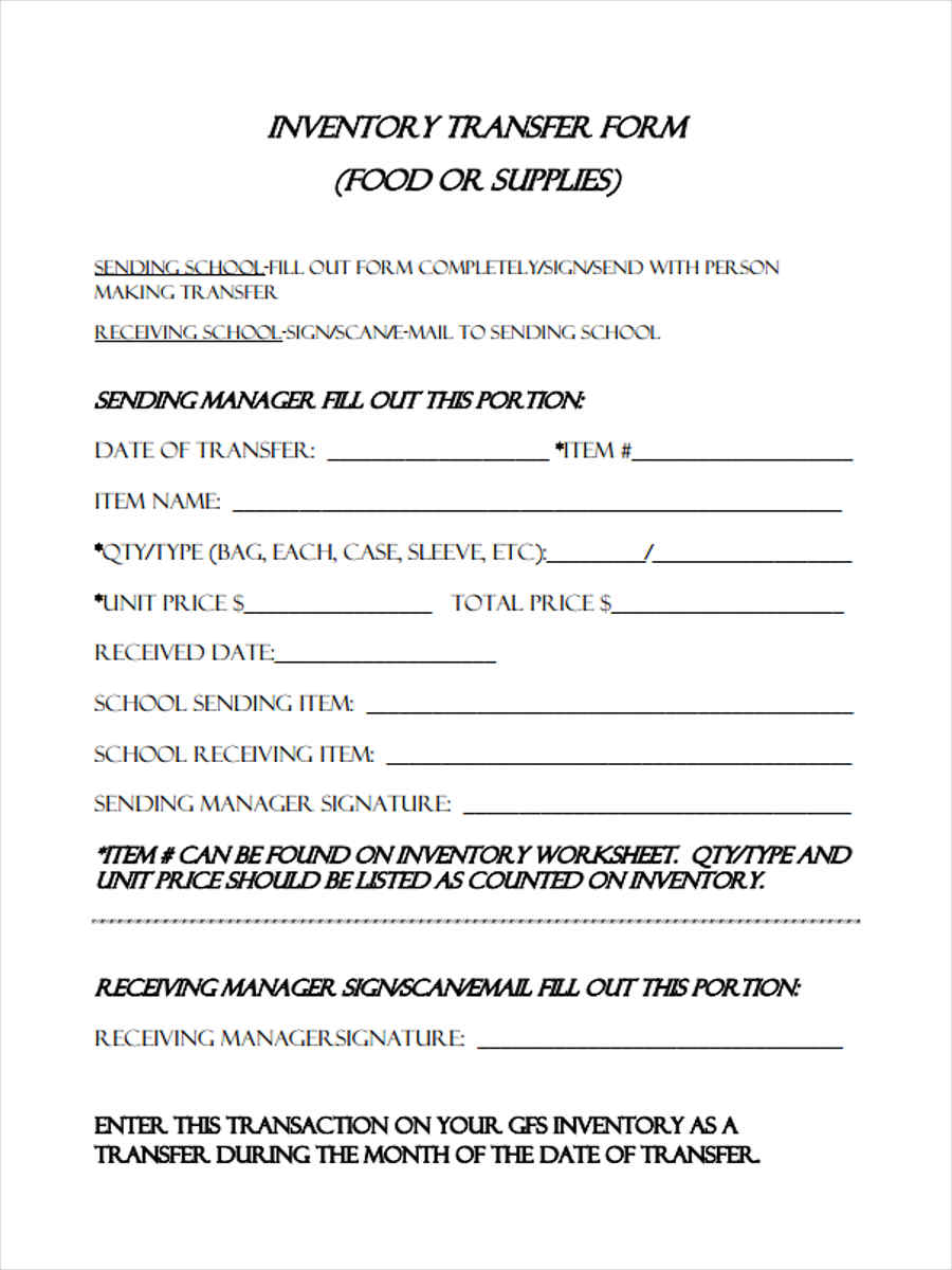 FREE 7+ Inventory Transfer Forms in MS Word | PDF | Excel