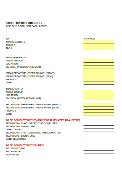 FREE 9+ Asset Transfer Forms in PDF | Ms Word | Excel
