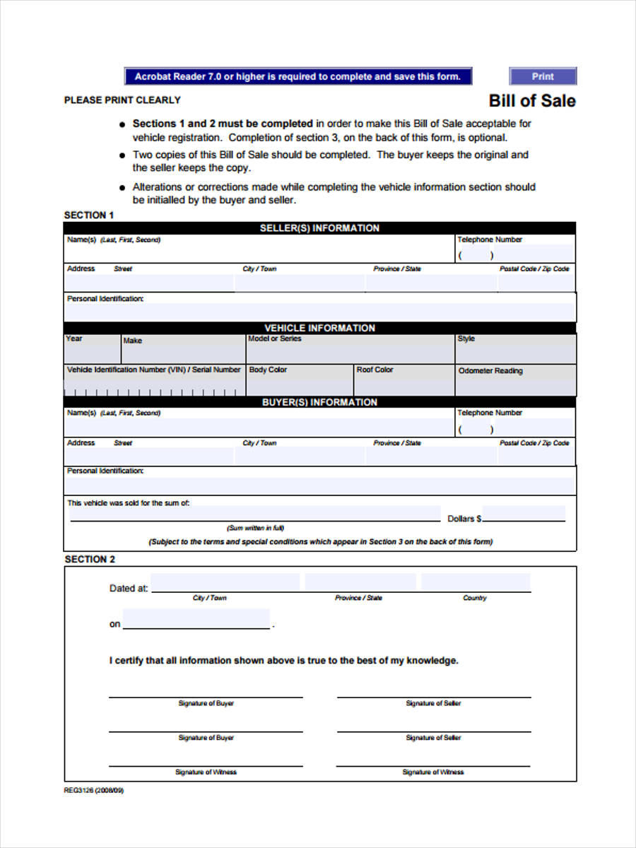 FREE 7 Sample Business Bill Of Sale Forms In PDF