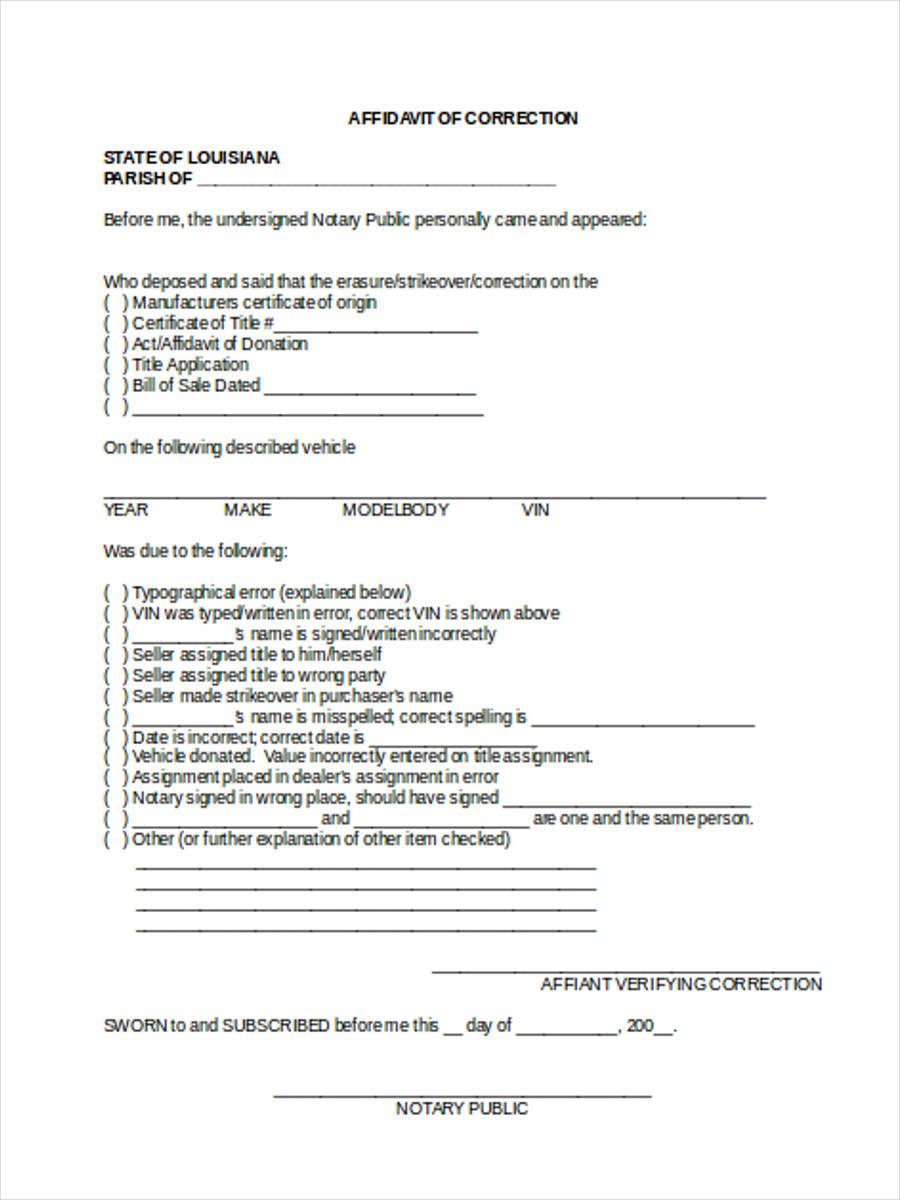 FREE 11+ Correction Affidavit Form Samples, PDF, MS Word, Google Docs