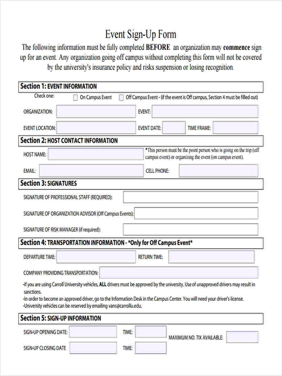 FREE 7+ Event Sign Up Forms in PDF
