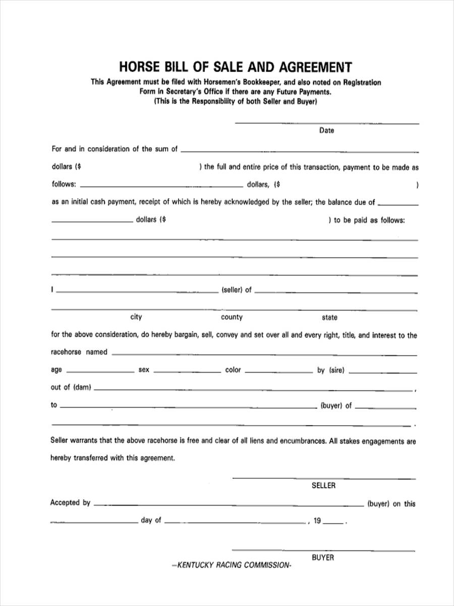FREE 7 Horse Bill Of Sale Forms In PDF Ms Word