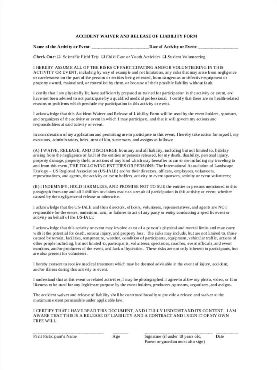 FREE 7+ Accident Waiver Forms in MS Word | PDF