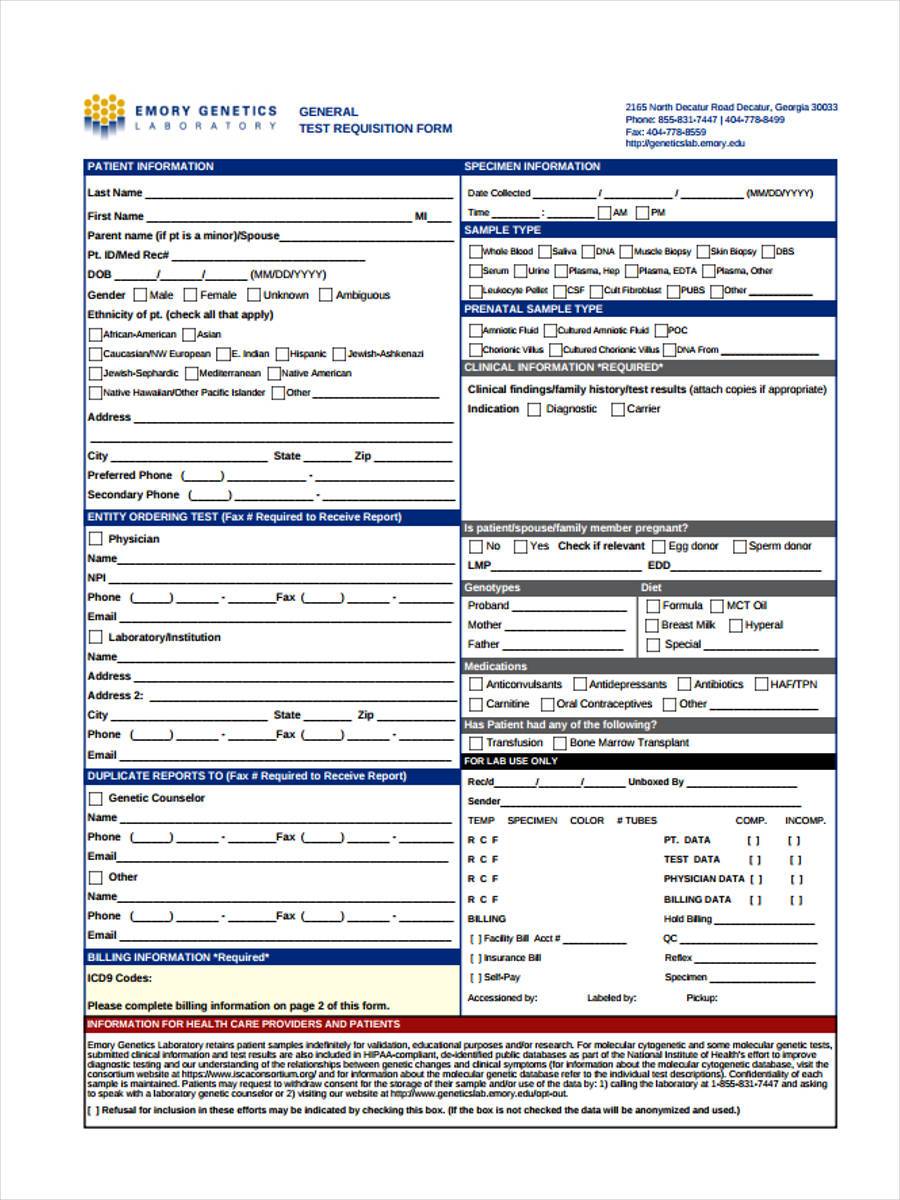 FREE 12+ Test Requisition Form Samples, PDF, MS Word, Google Docs