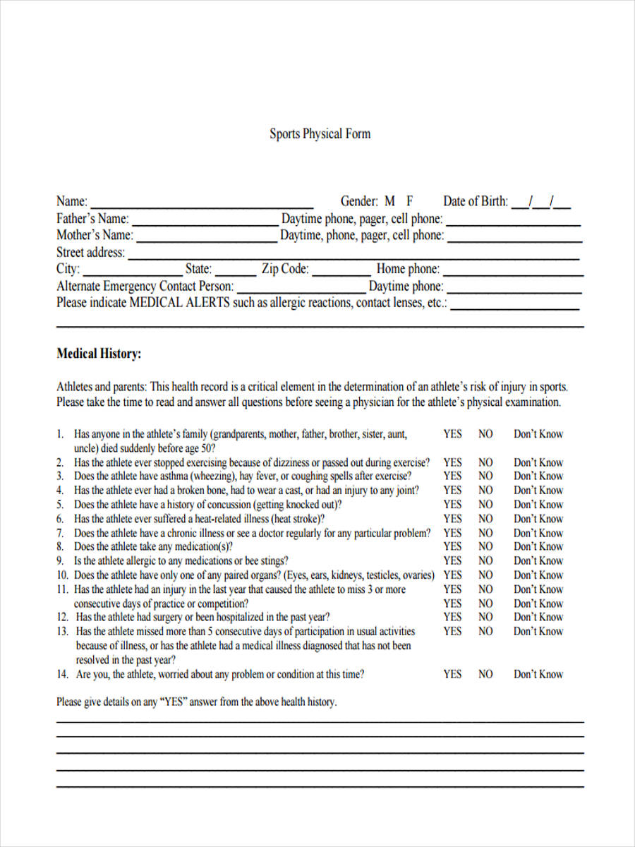 FREE 12+ Sports Physical Form Samples, PDF, MS Word, Google Docs