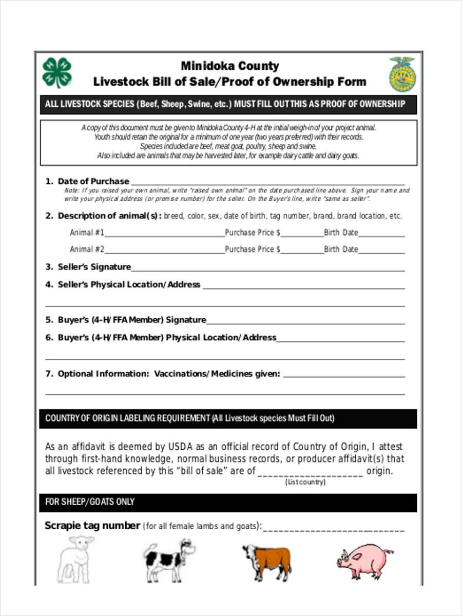 FREE 5 Livestock Bill Of Sale Forms In PDF