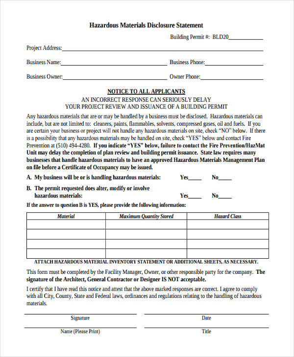 FREE 10+ Sample Disclosure Statement Forms in MS Word | PDF