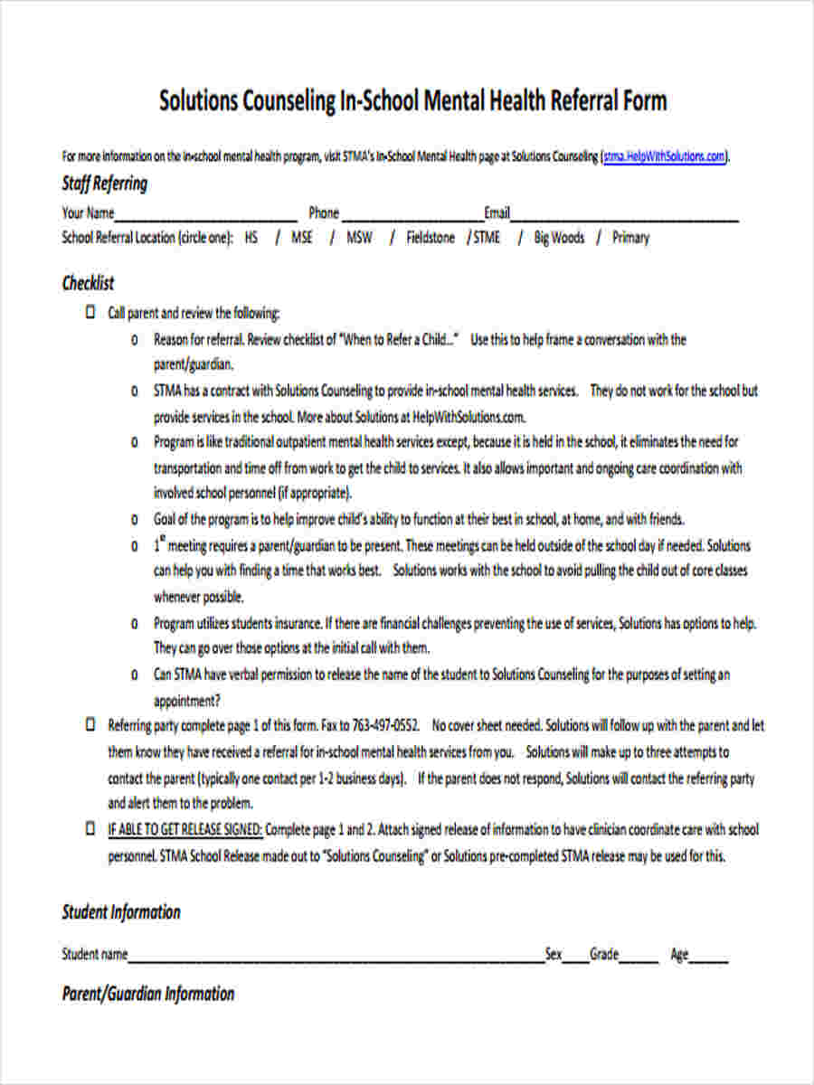 FREE 12+ Counseling Referral Form Samples, PDF, MS Word, Google Docs