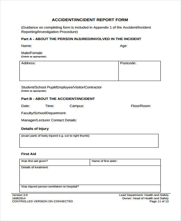FREE 27+ Sample Accident Report Forms in PDF