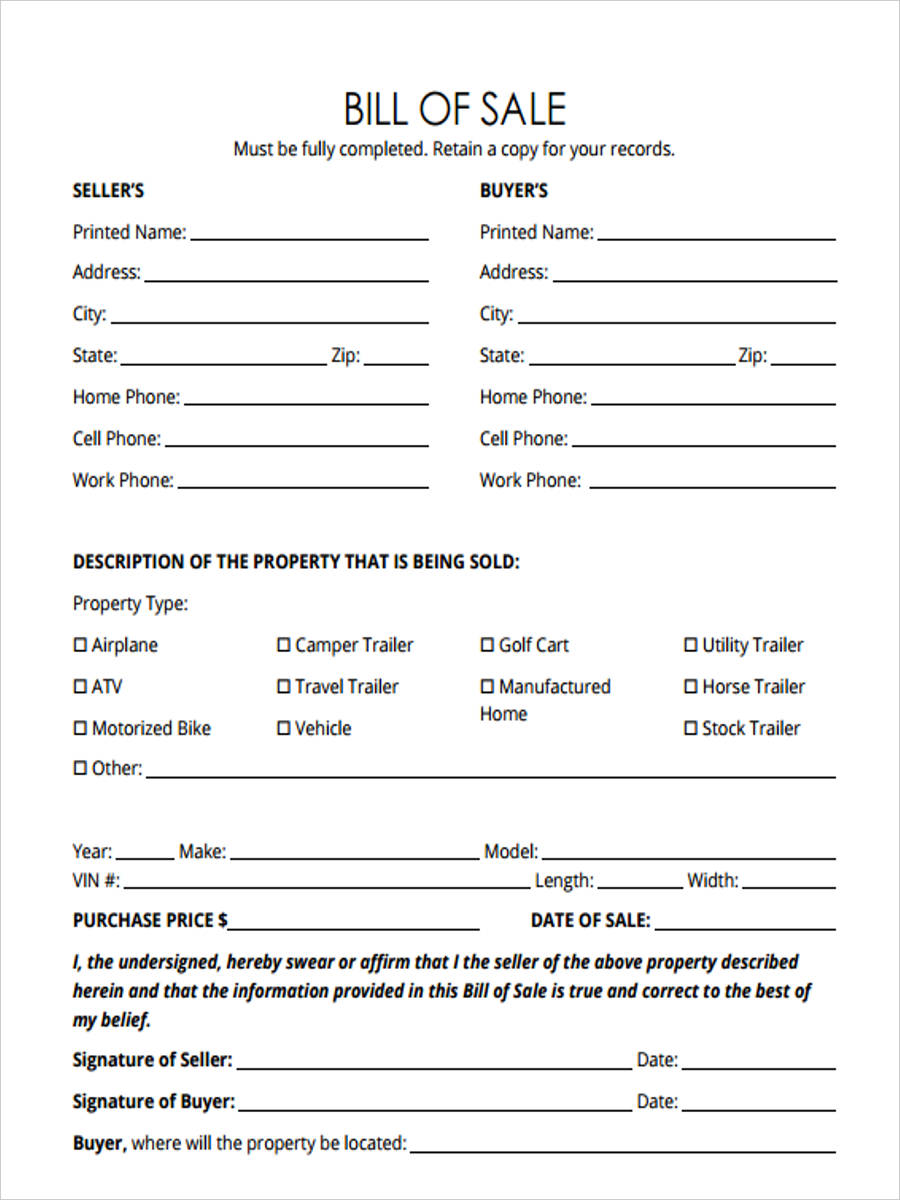 FREE 28+ Sample Bill of Sale Forms in PDF | Ms Word