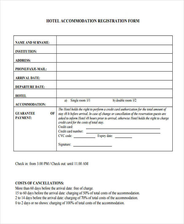 FREE 12+ Hotel Registration Forms in PDF | Ms Word