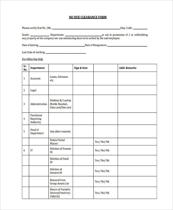 FREE 32+ Clearance Form Samples, PDF, MS Word, Google Docs
