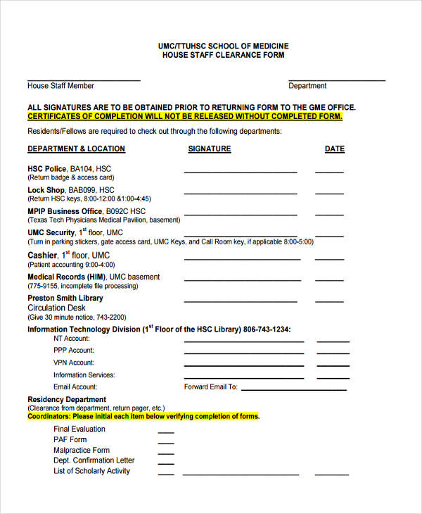 FREE 10+ Sample Staff Clearance Forms in MS Word | PDF