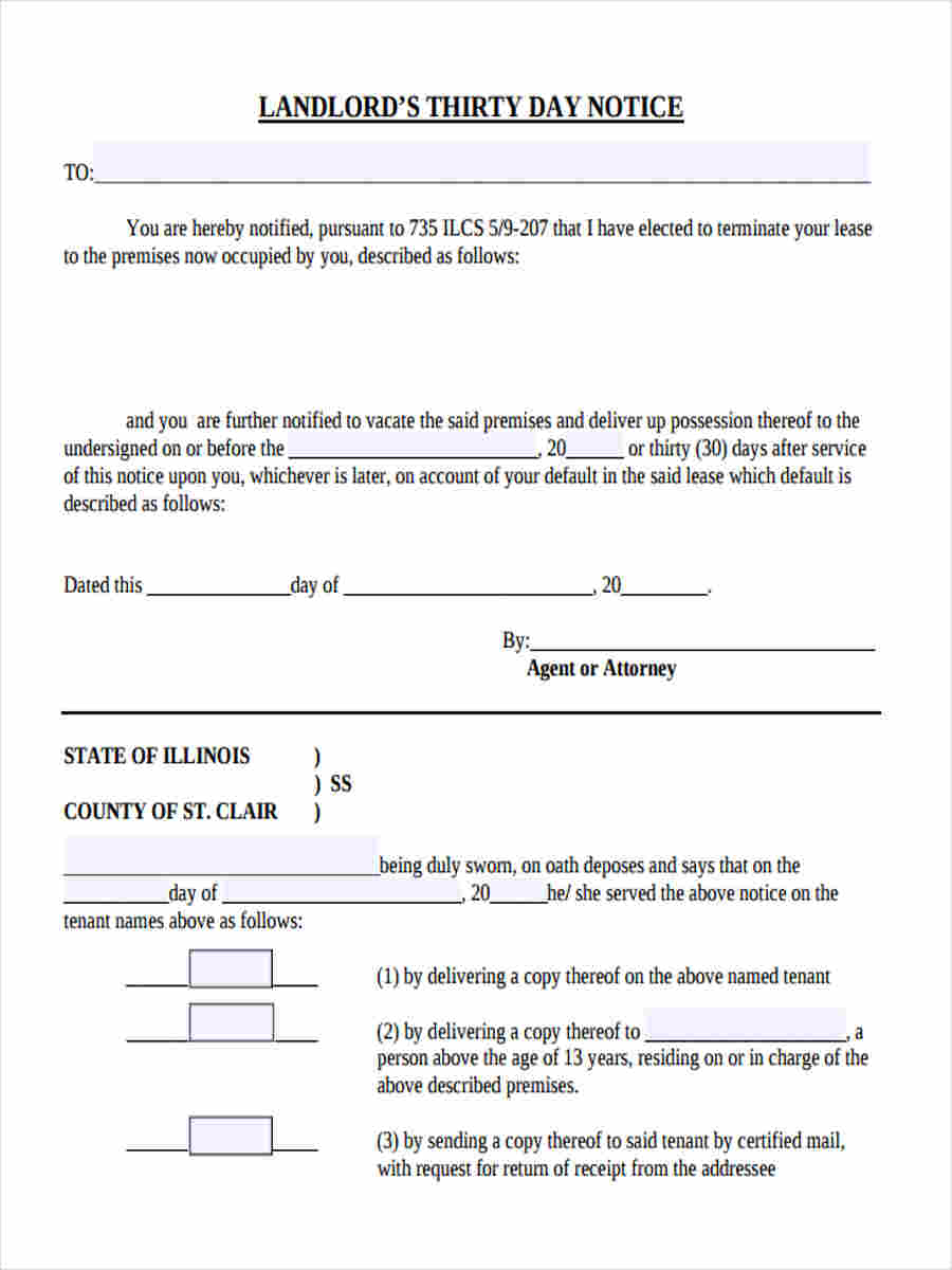 30 Day Notice To Vacate To Landlord Template