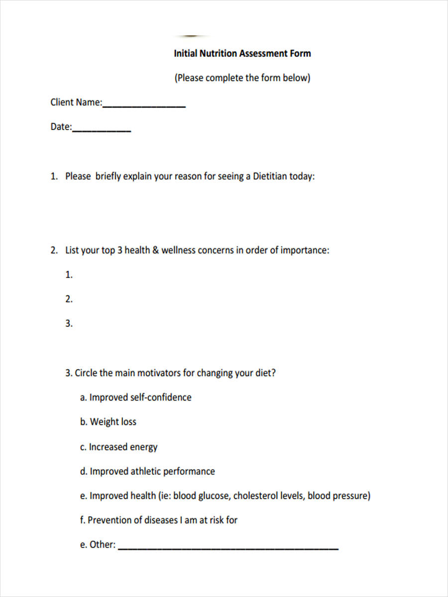 FREE 10+ Nutrition Assessment Forms in PDF | Ms Word