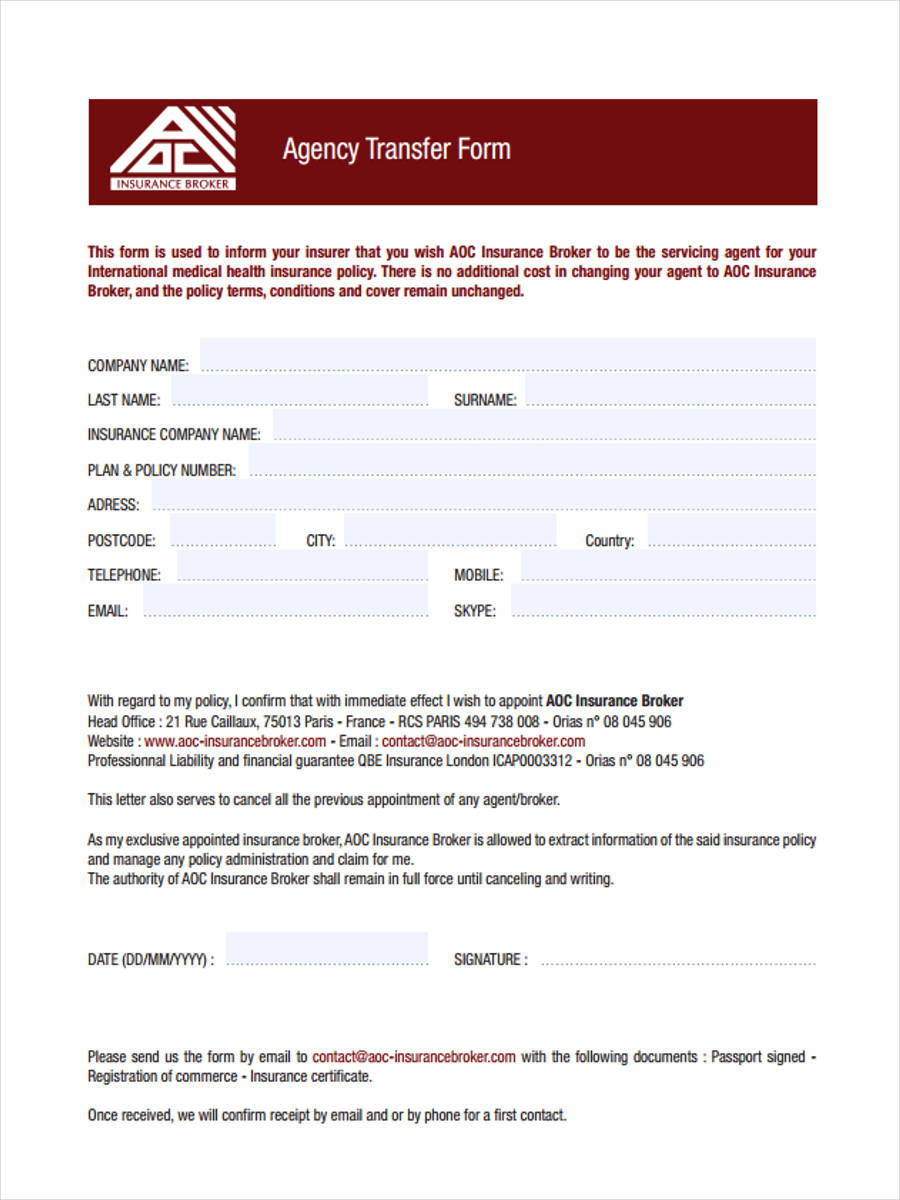 FREE 6+ Insurance Transfer Forms in PDF