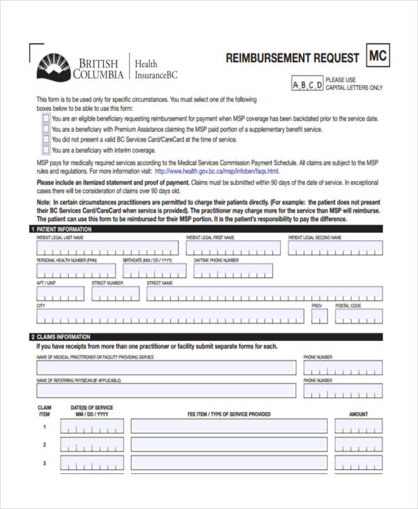 FREE 12+ Medical Reimbursement Form Samples, PDF, MS Word, Google Docs
