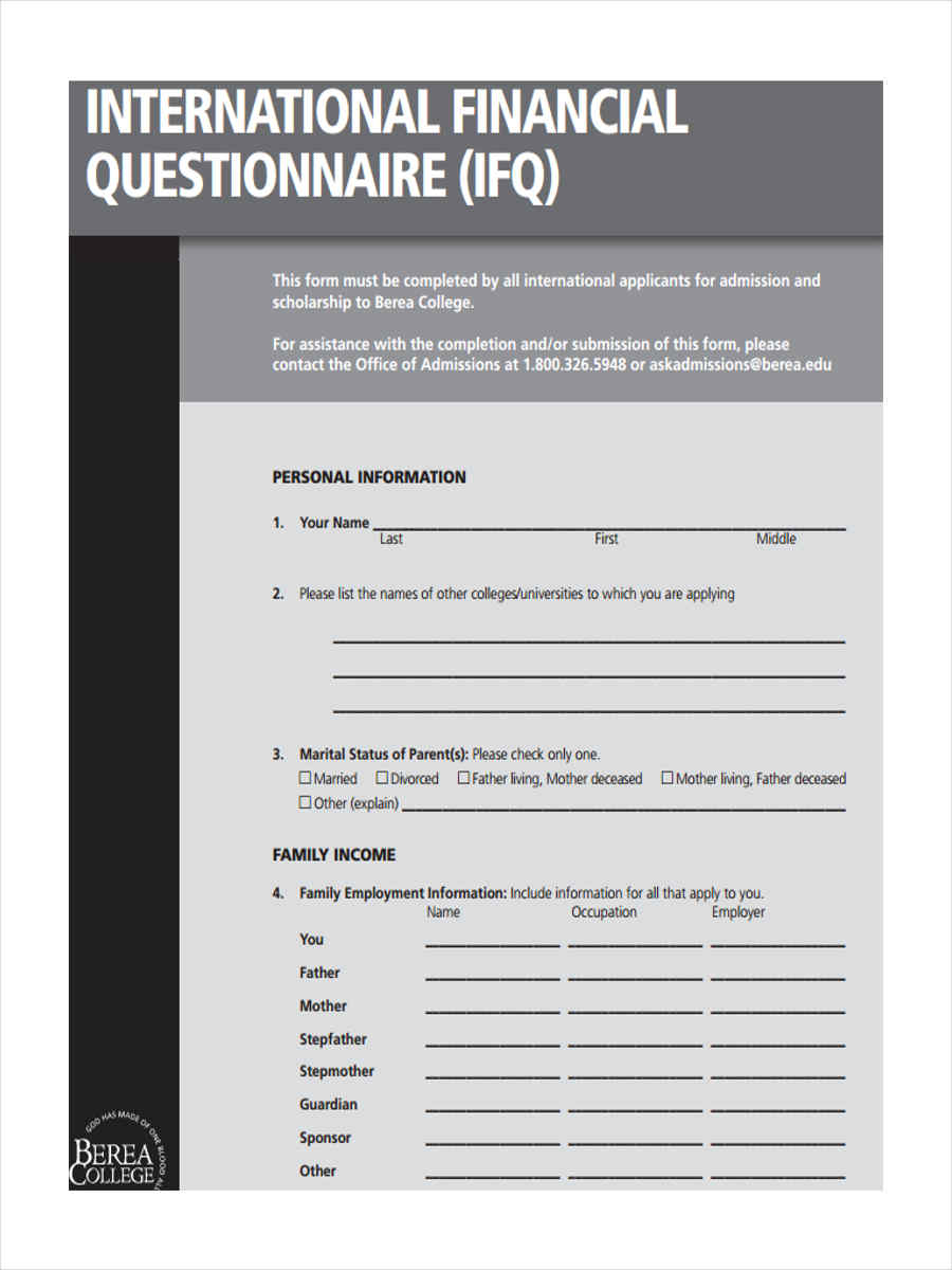 FREE 13+ Financial Questionnaire Form Samples, PDF, MS Word, Google Docs