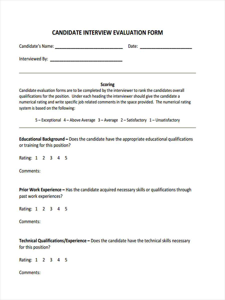 FREE 6+ Candidate Assessment Forms in MS Word | PDF | Excel