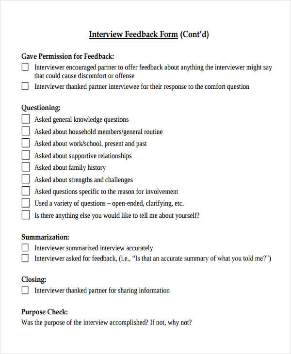 FREE 15 Interview Feedback Forms In PDF