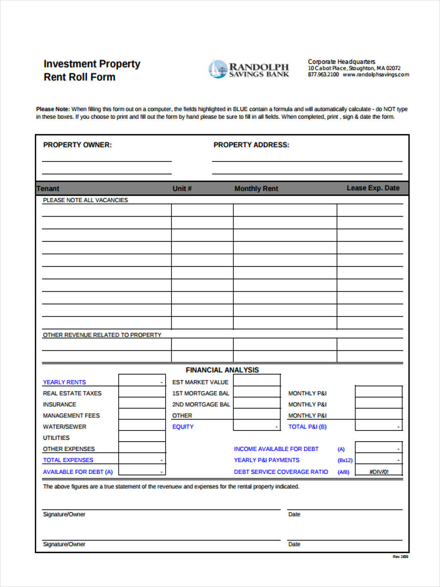FREE 22+ Rent Roll Form Samples, PDF, MS Word, Google Docs, Excel