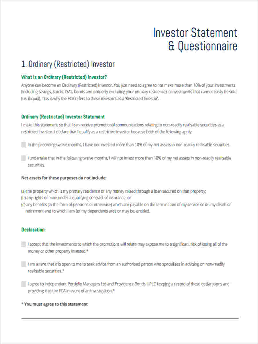 FREE 7+ Sample Investor Questionnaire Forms in MS Word | PDF
