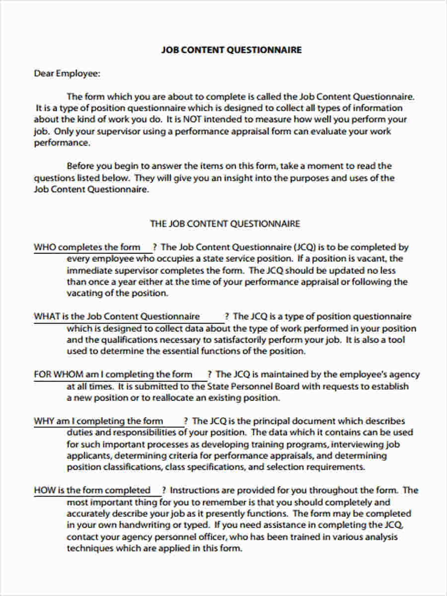 FREE 8+ Job Questionnaire Forms in PDF | MS Word