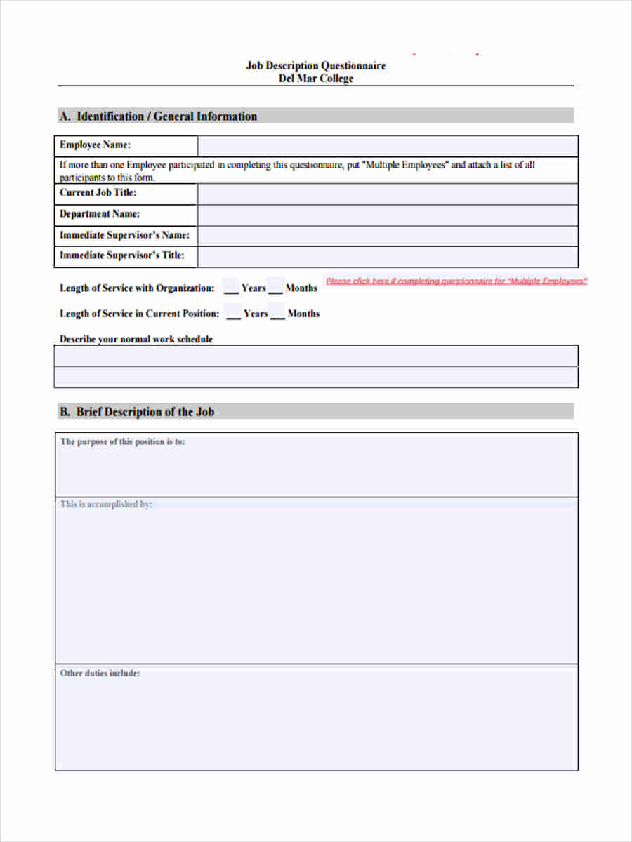 FREE 8+ Job Questionnaire Forms in PDF | MS Word