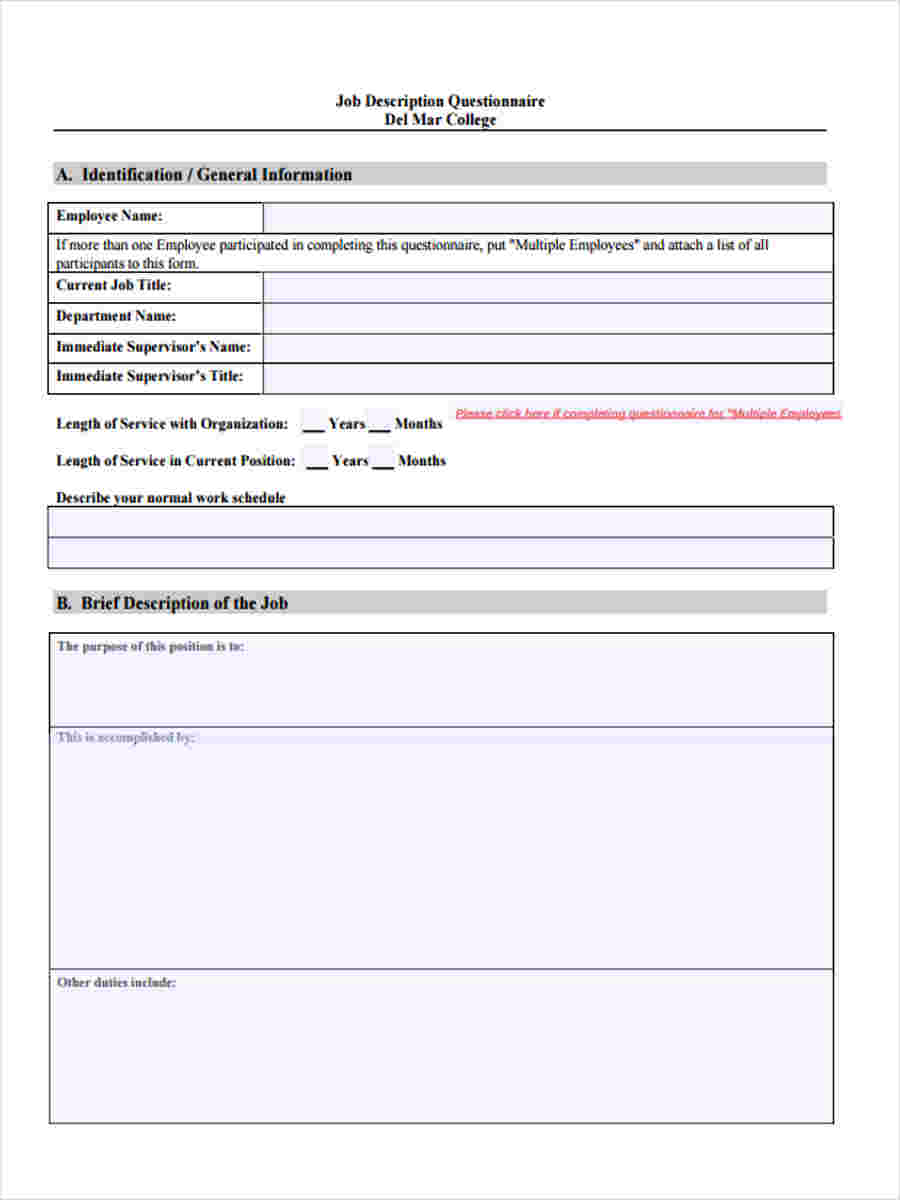 FREE 8+ Sample Job Questionnaire Forms in MS Word | PDF