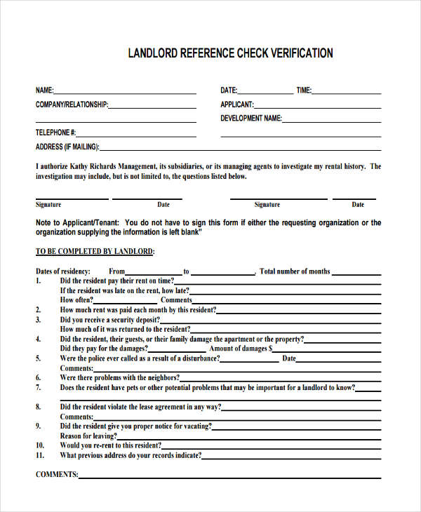 FREE 8+ Sample Reference Verification Forms in PDF