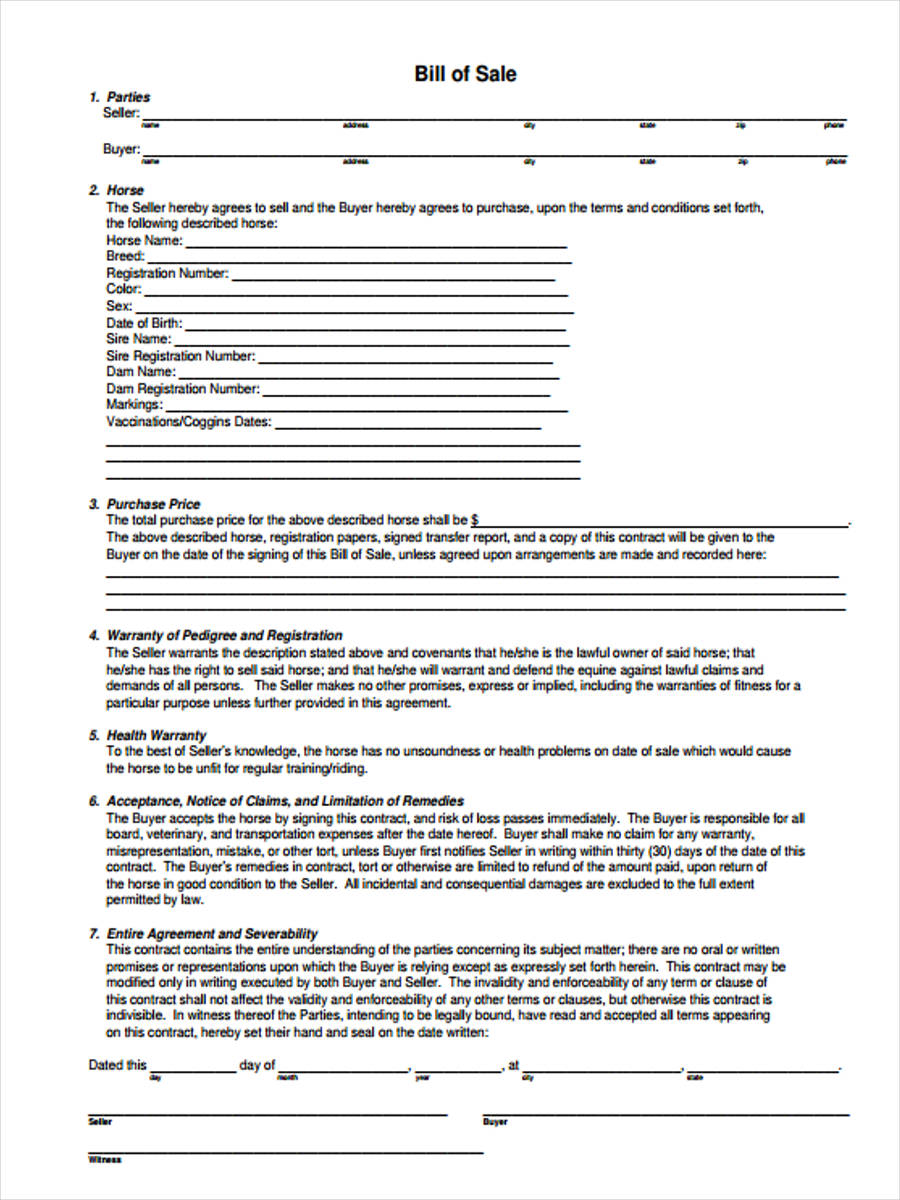 FREE 28+ Sample Bill of Sale Forms in PDF | Ms Word