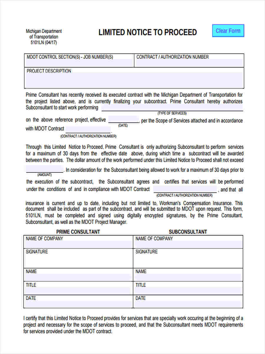 FREE 11+ Notice to Proceed Form Samples, PDF, MS Word, Google Docs
