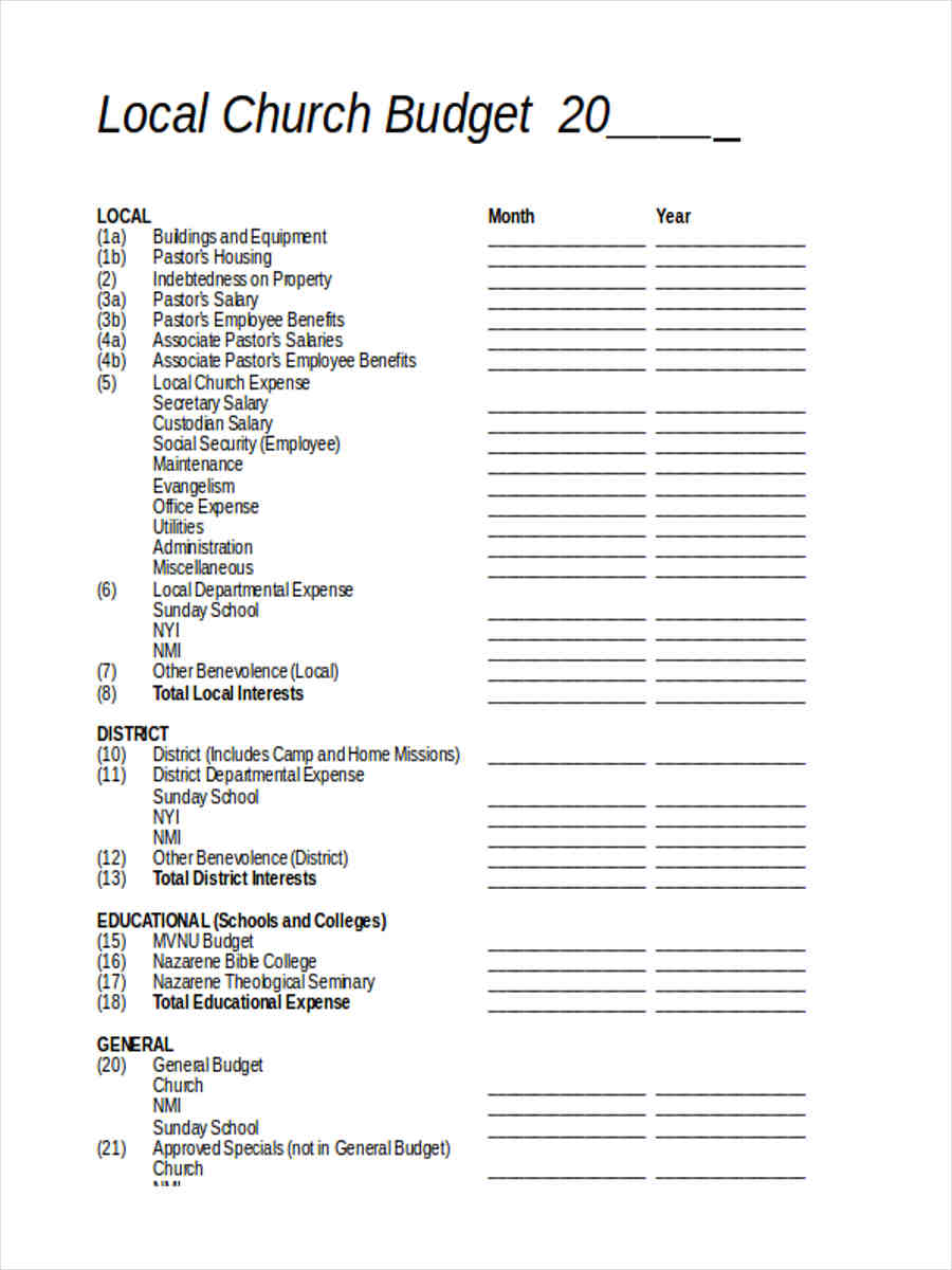 FREE 6 Church Budget Forms In PDF Excel