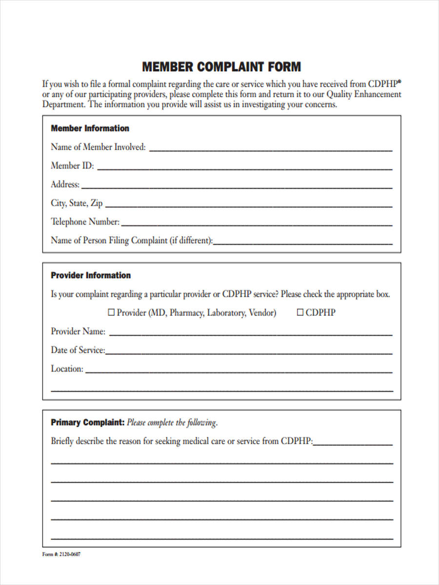 FREE 6+ Sample Member Complaint Forms in MS Word | PDF
