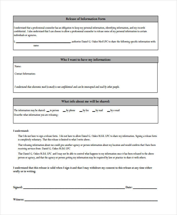 FREE 22+ Release of Information Form Samples, PDF, MS Word, Google Docs