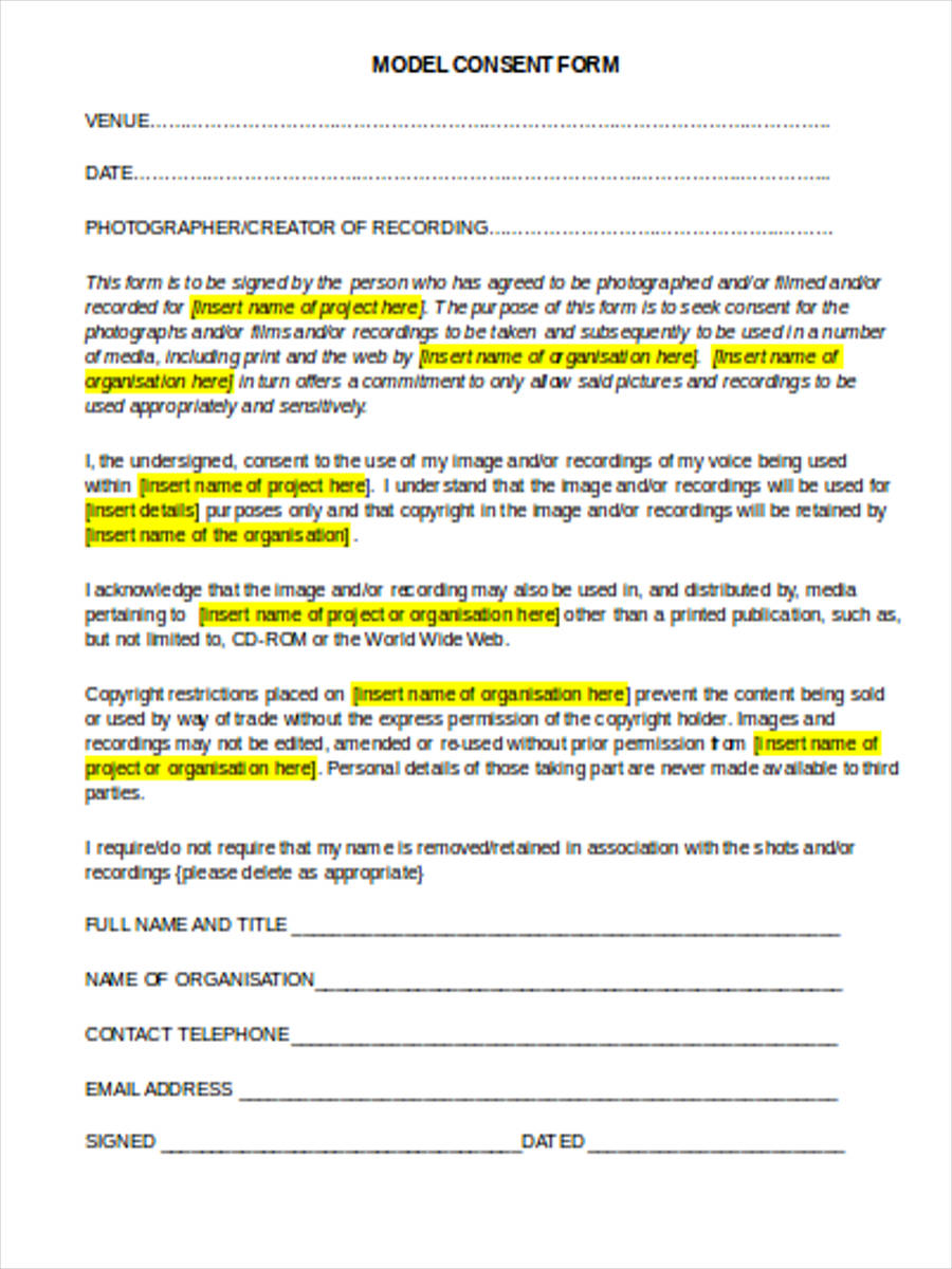 FREE 6+ Model Consent Forms in MS Word | PDF