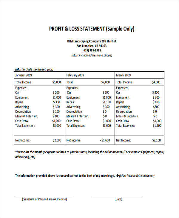 FREE 7 Profit And Loss Statement Forms In PDF