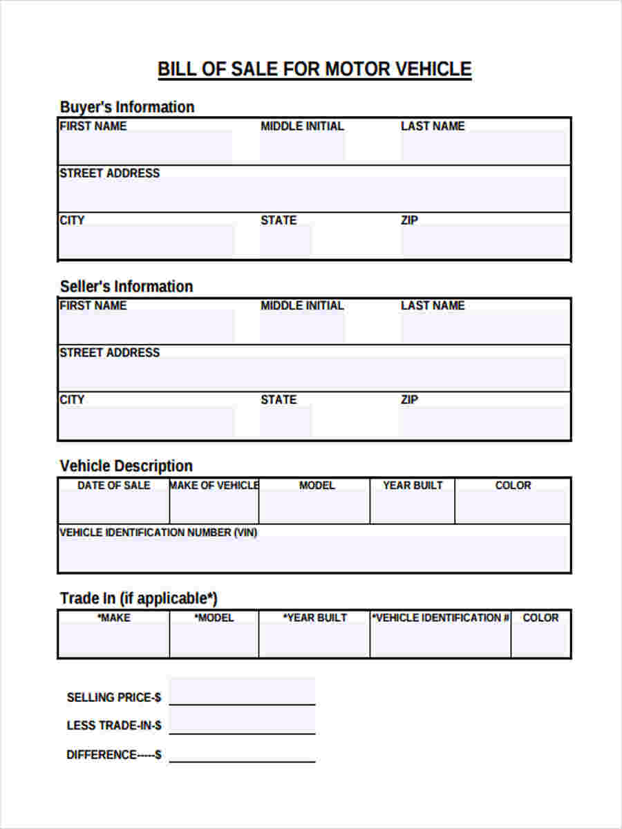 FREE 6 Vehicle Bill Of Sale Forms In PDF