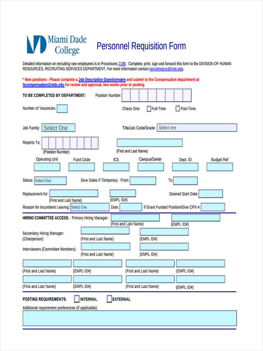 FREE 6+ Personnel Requisition Forms in MS Word | PDF