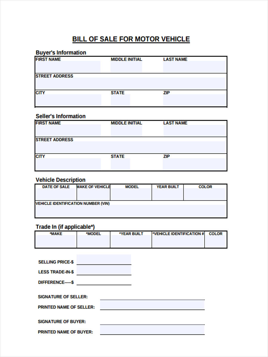 FREE 7 Truck Bill Of Sale Forms In MS Word PDF