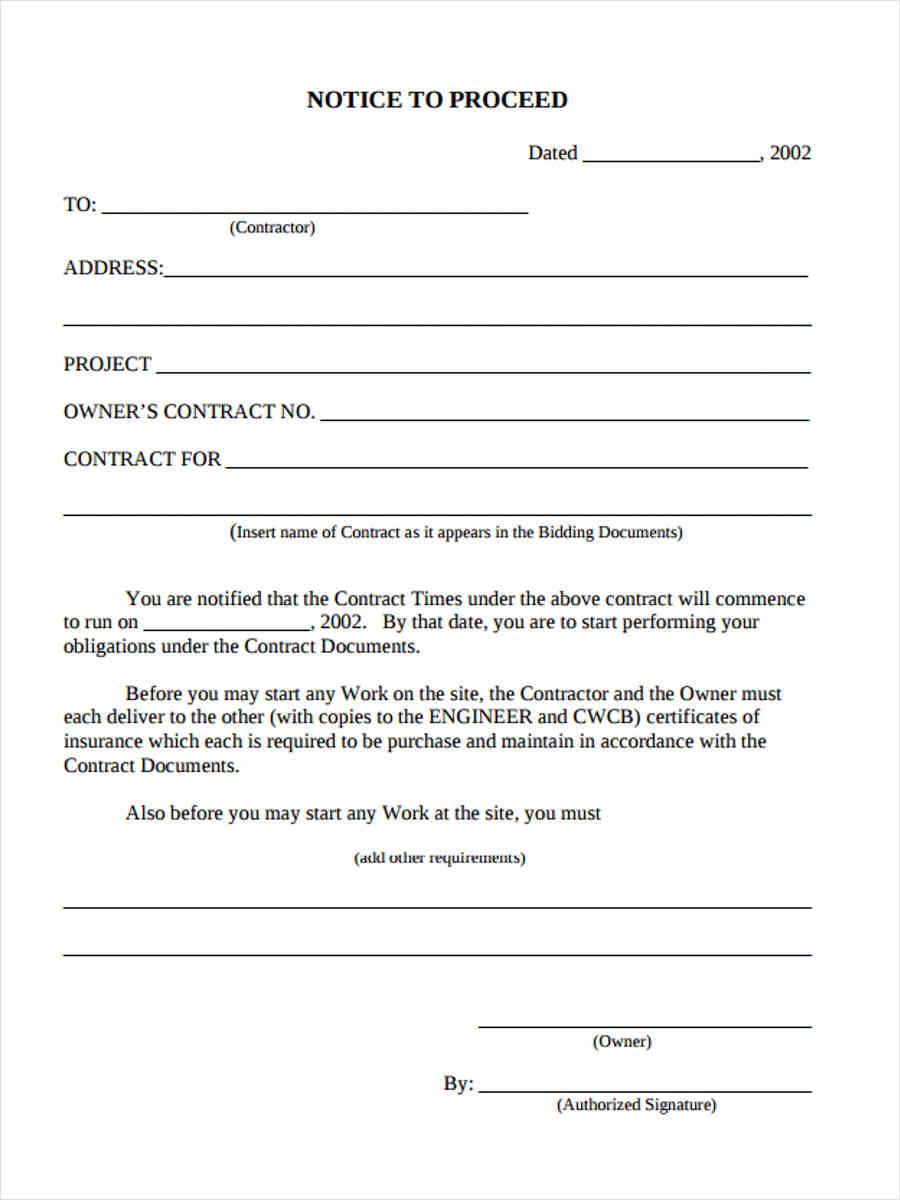 FREE 7 Sample Notice To Proceed Forms In MS Word PDF