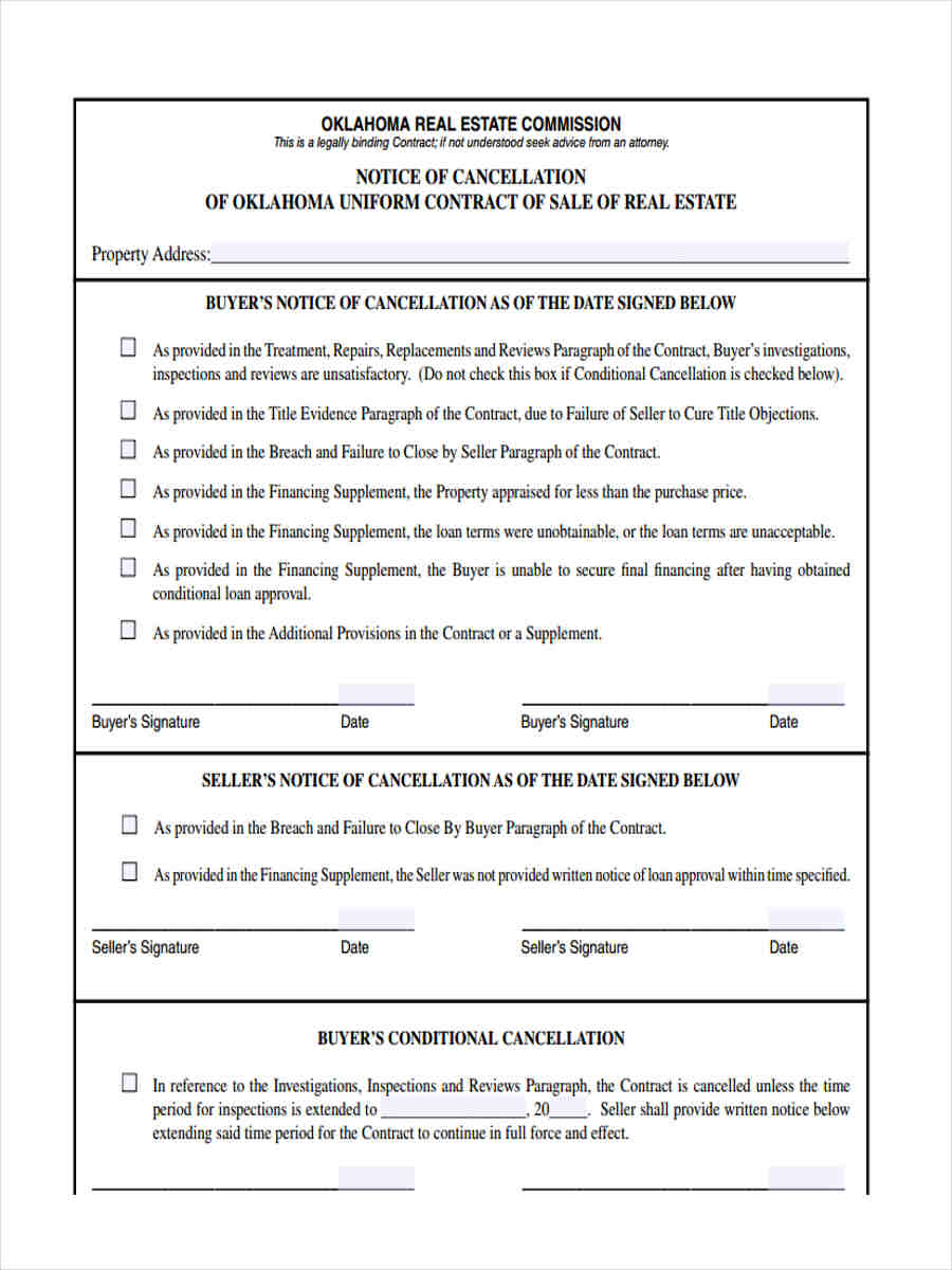 FREE 8 Sample Notice Of Cancellation Forms In MS Word PDF