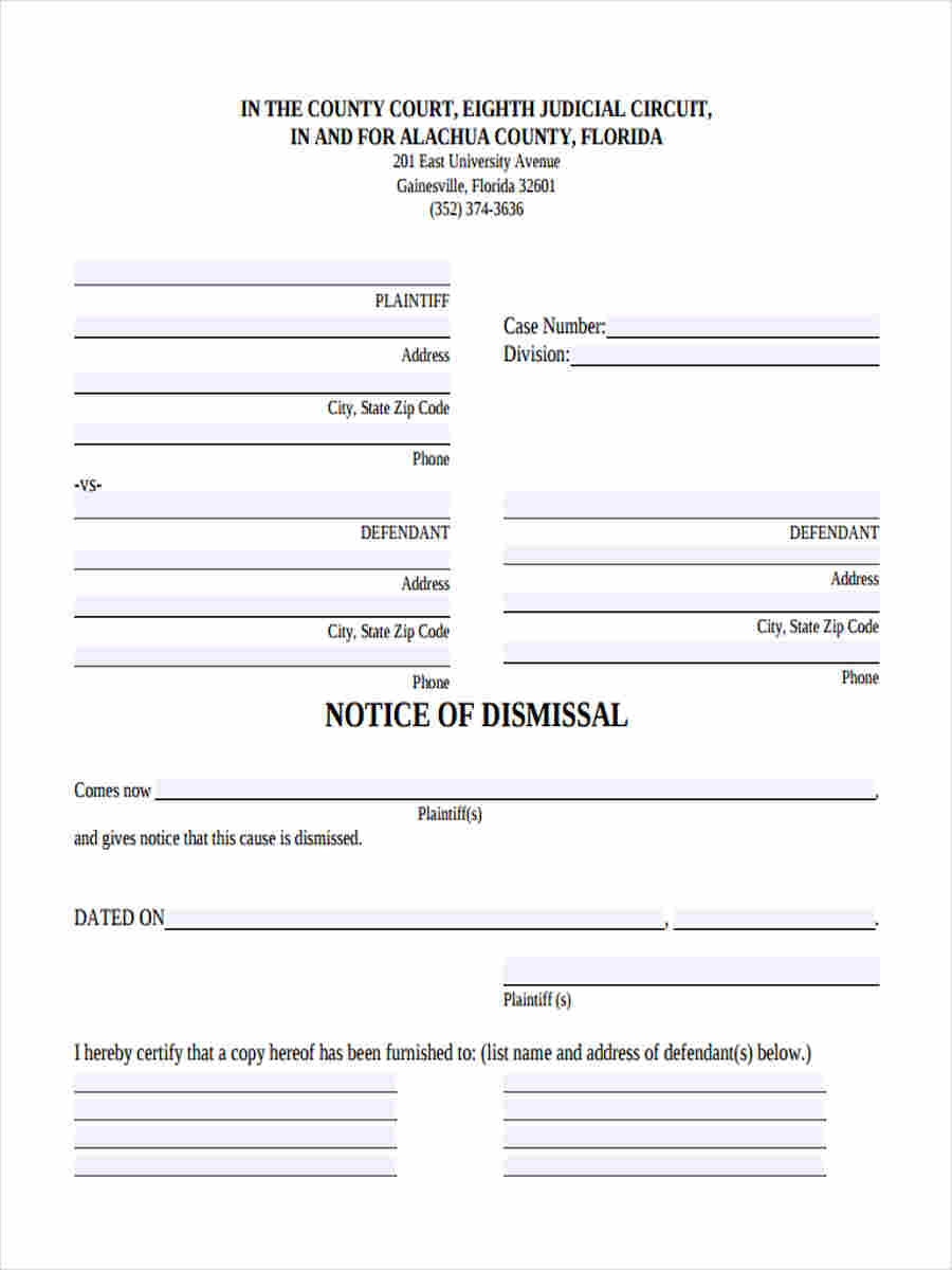 FREE 5 Sample Notice Of Dismissal Forms In MS Word PDF