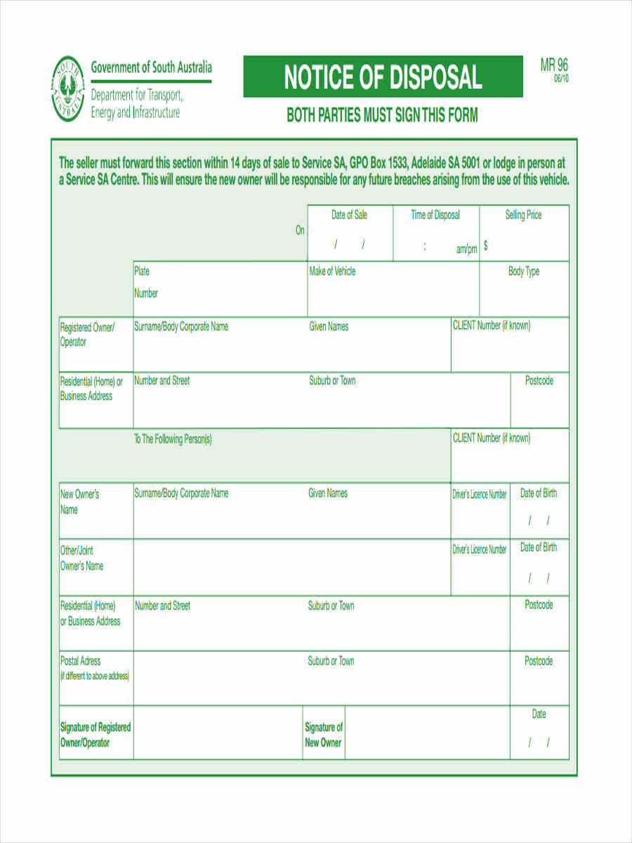 FREE 5+ Notice of Disposal Forms in MS Word | PDF